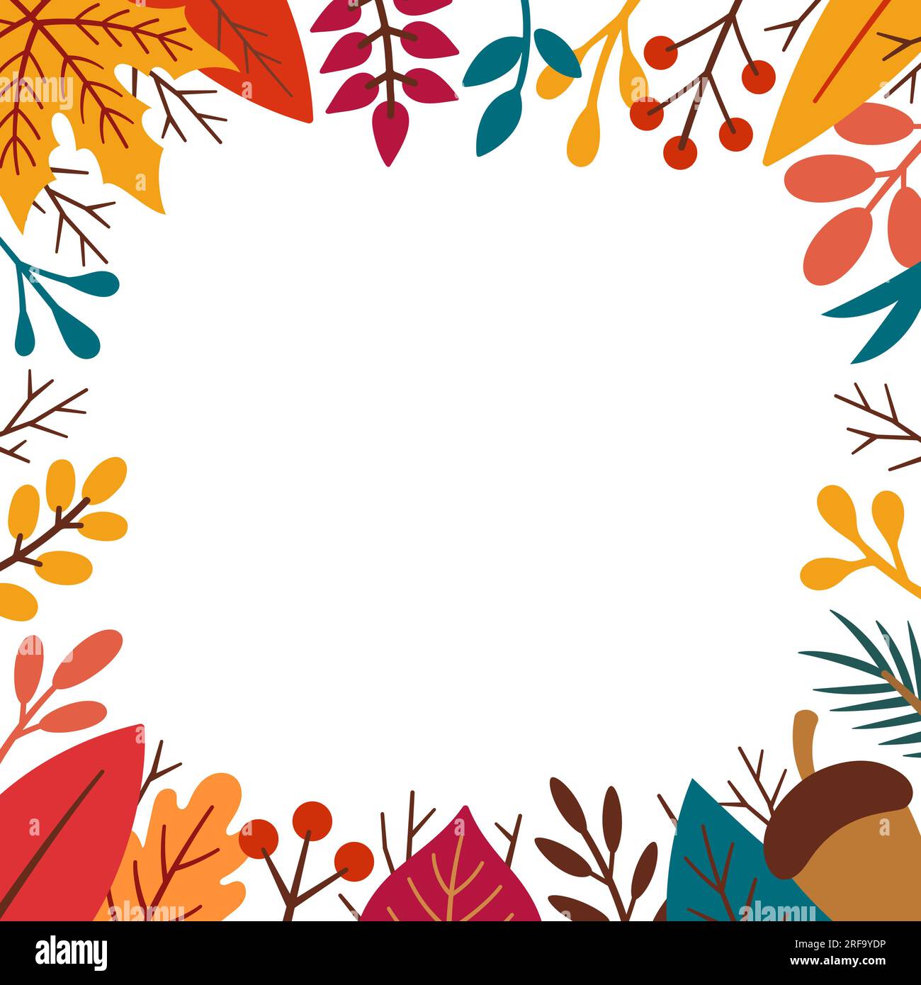 Autumn square frame. Autumn time postcard template. Fall foliage frame ...