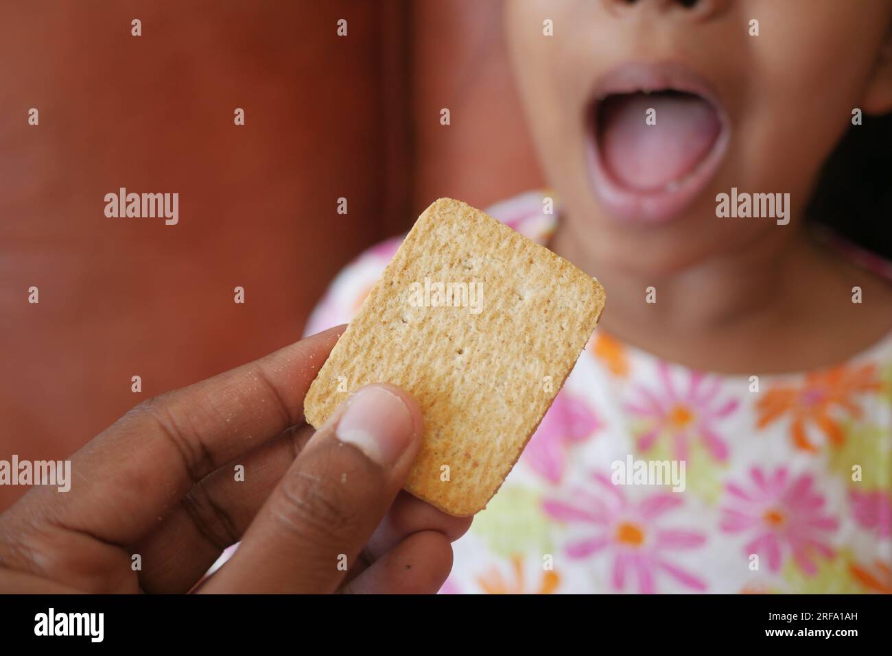child ready to eat biscuit Stock Photo - Alamy