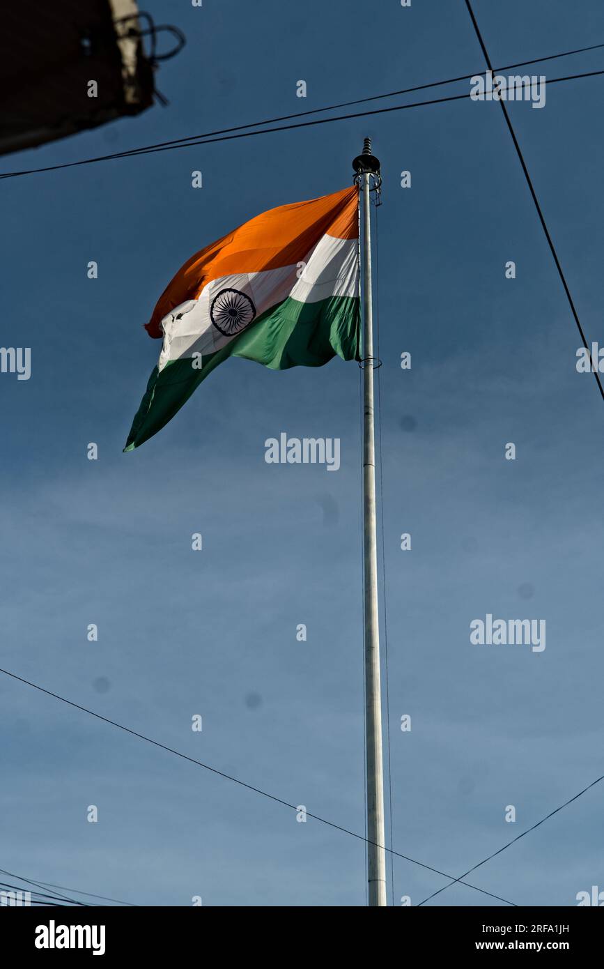 08.01.2023. Raiganj, West Bengal, India- Indian tricolor flag hoisted ...