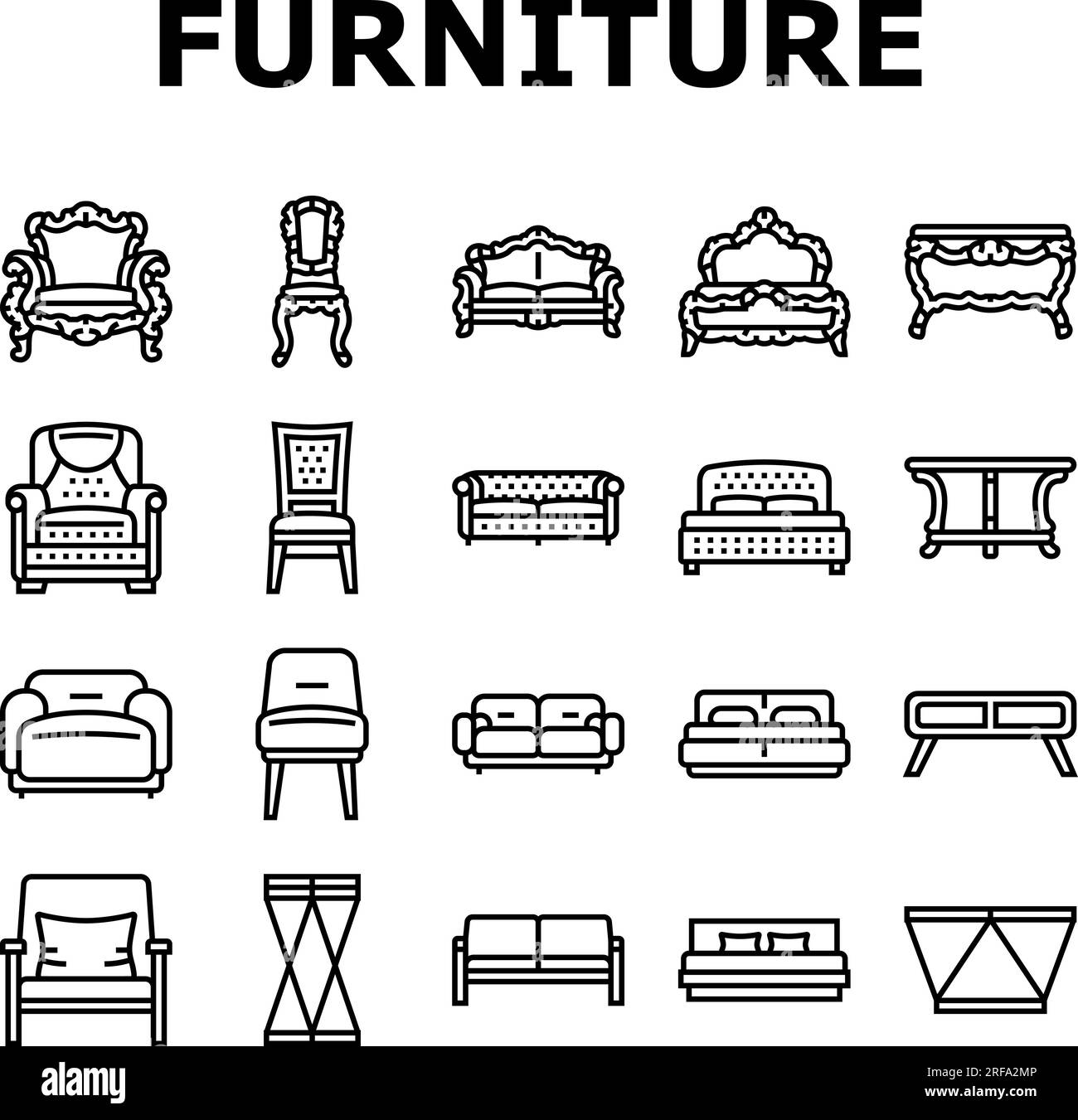 furniture luxury interior home icons set vector Stock Vector Image ...