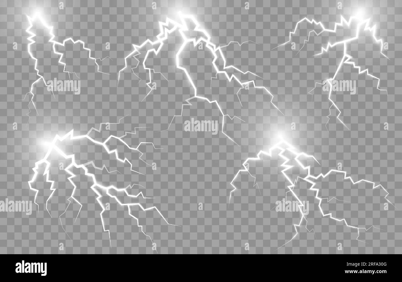 Cartoon lightning effect electricity discharge Black and White Stock ...