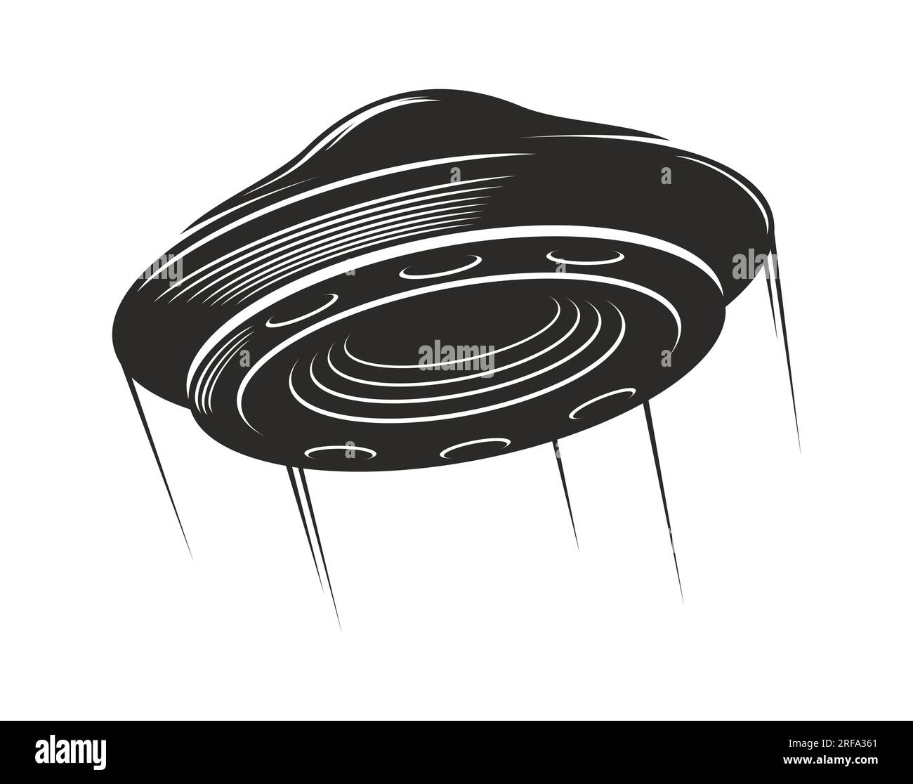 UFO saucer, alien spaceship flying with trails, extraterrestrial ...