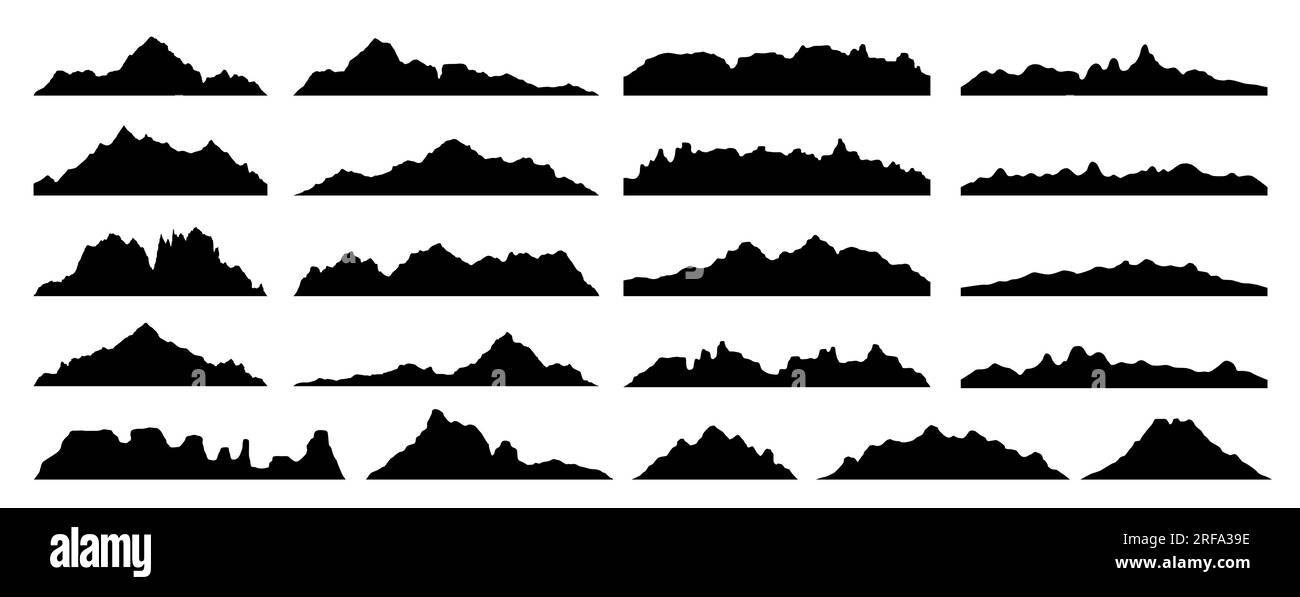 Black rock hill and mountain silhouettes of rocky landscape shapes ...