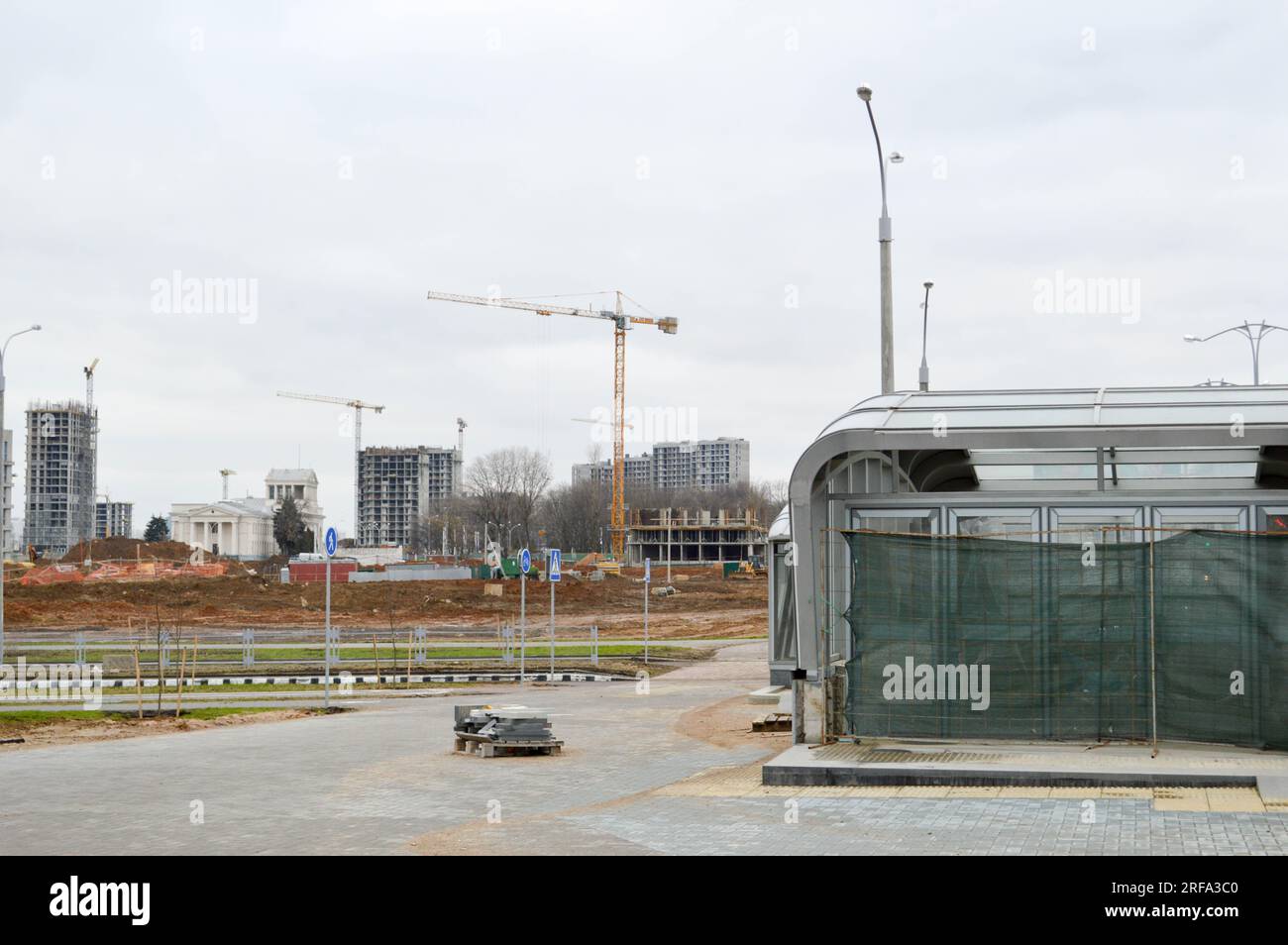 Construction of a new microdistrict with high houses, new buildings ...