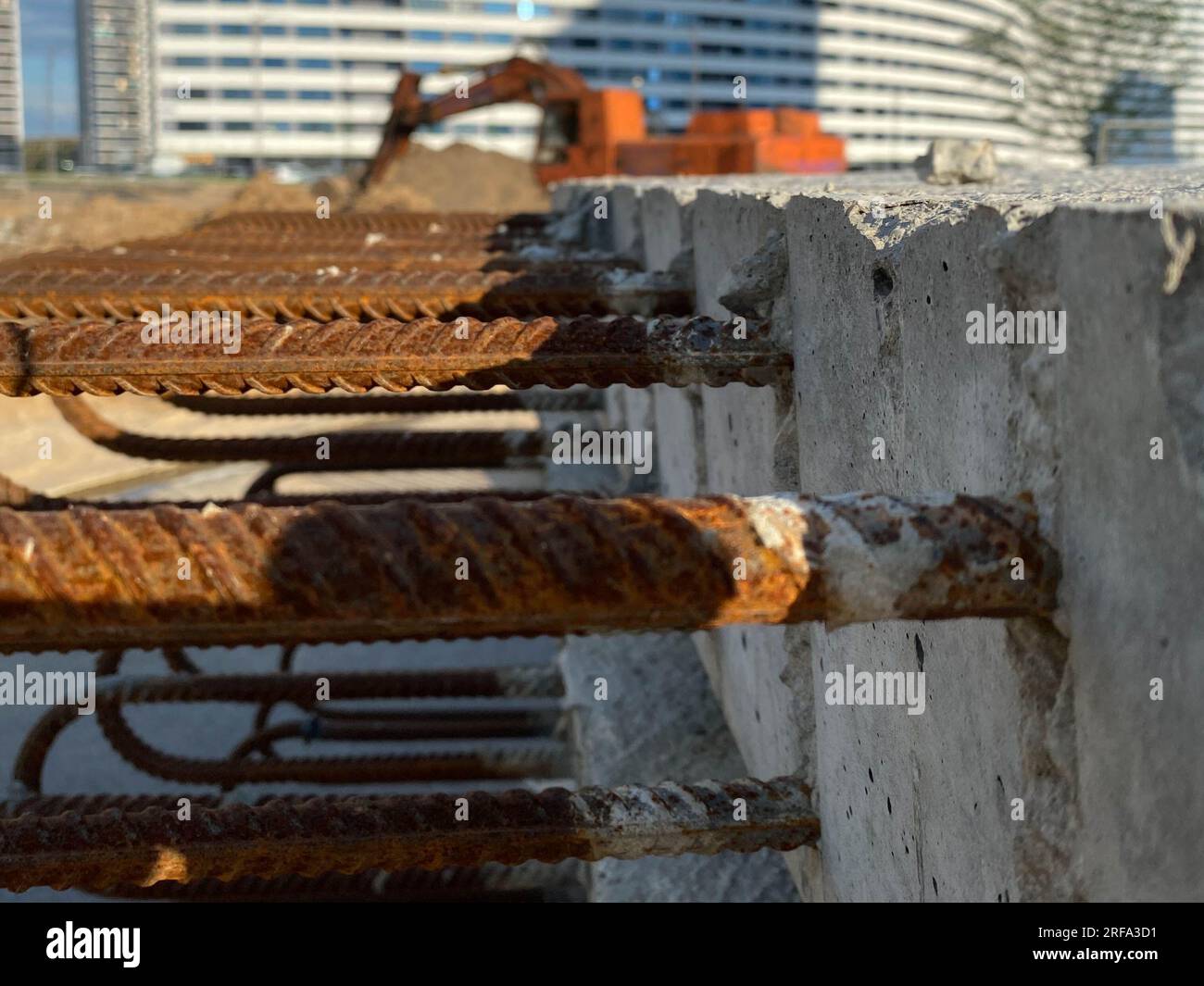 Iron metal rusty reinforcement in concrete and industrial reinforced ...