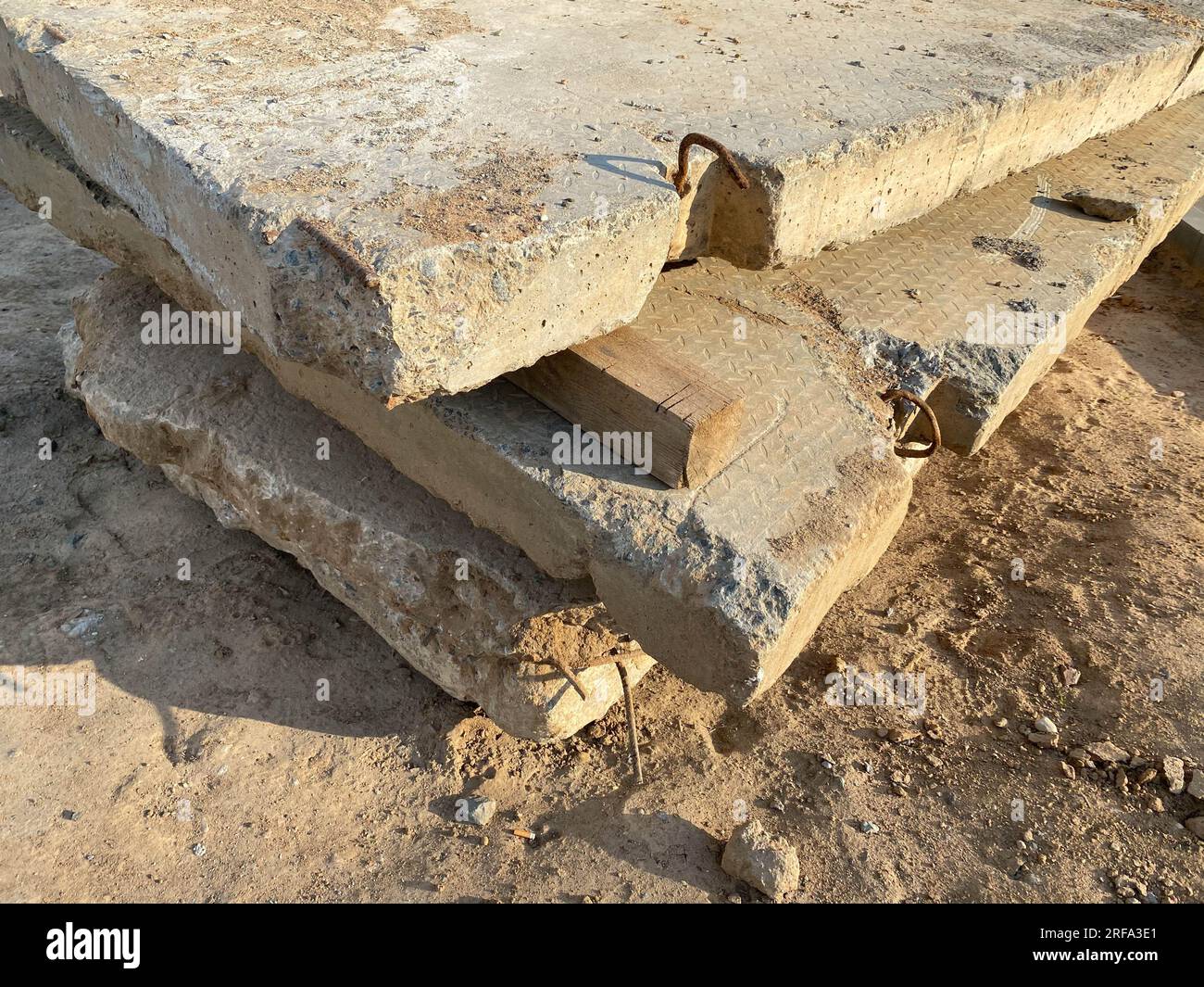 Reinforced concrete with damaged and rusty metal fittings. hollow ...