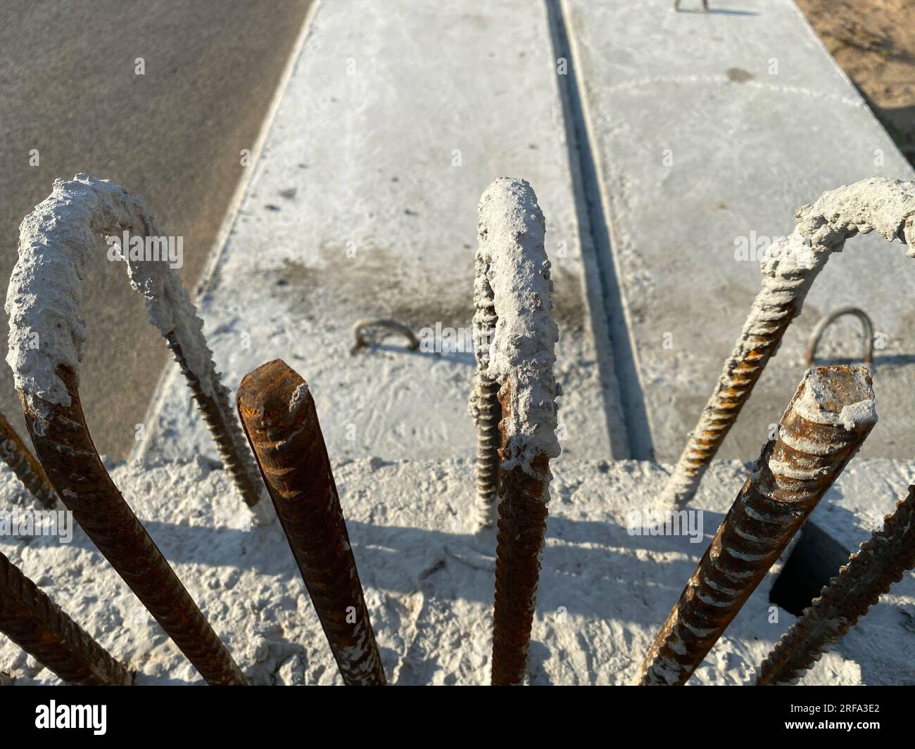 Iron metal rusty reinforcement in concrete and industrial reinforced ...