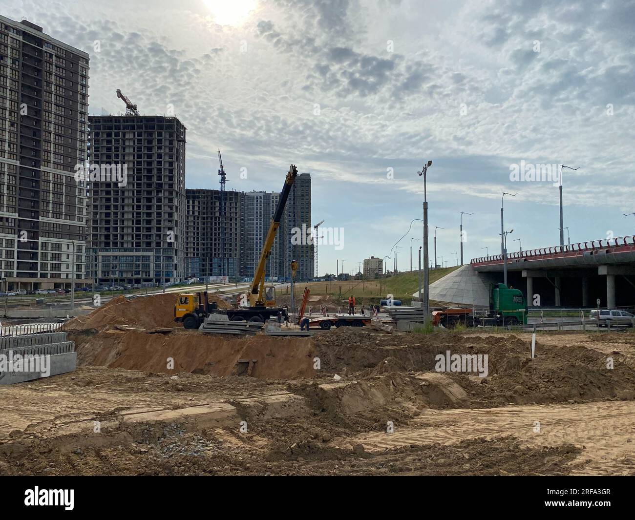 Tall modern beautiful buildings and houses are concrete skyscrapers ...