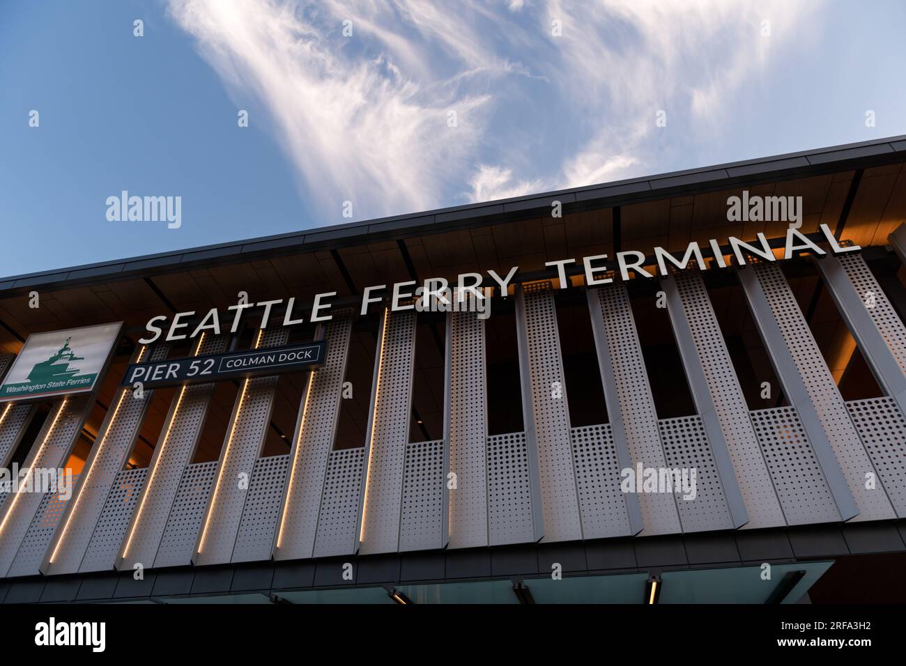 Seattle, USA. 28 Jul, 2023. The new Pier 52 Colman Dock in Seattle ...