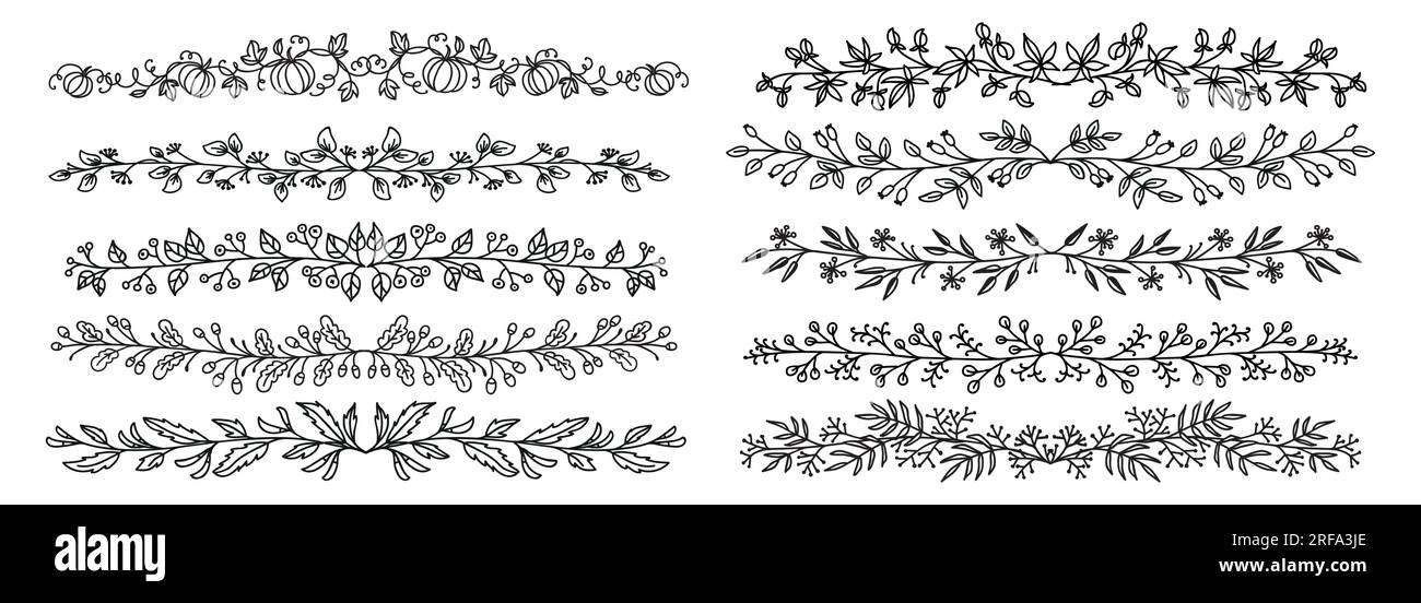 Floral autumn wedding dividers, flourish vignettes, separators, borders ...