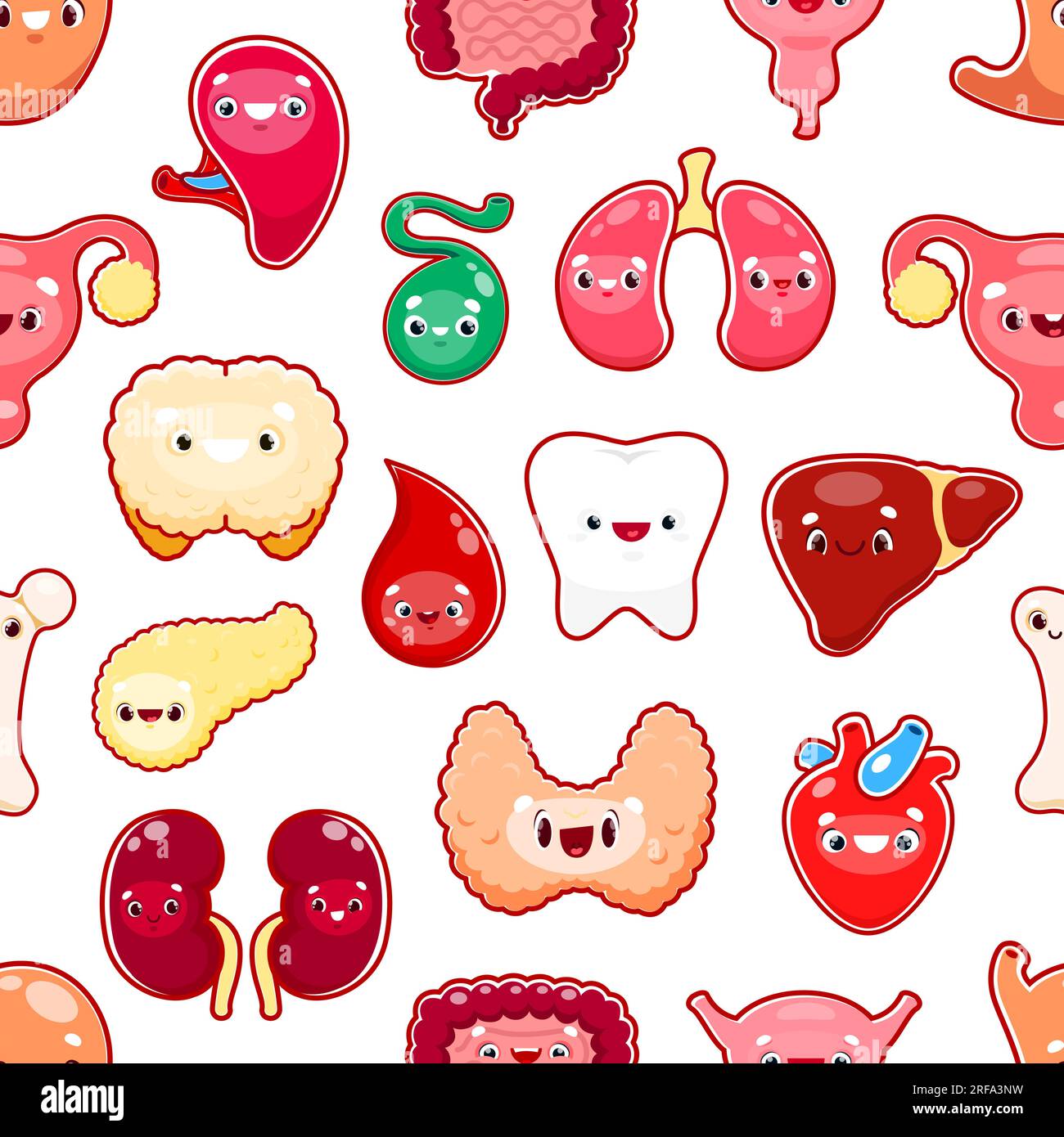 Cartoon human organ characters seamless pattern background, vector body ...