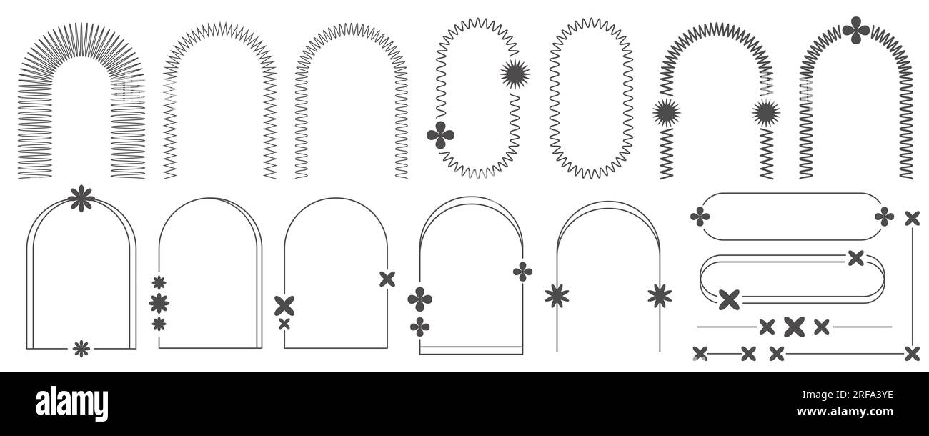 Aesthetic frames and shapes with stars. Minimal y2k outline graphic design with sparkles ...