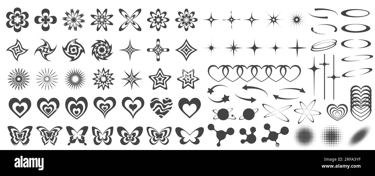 Y2k icons. Retro graphic elements for design. Modern rave symbols ...