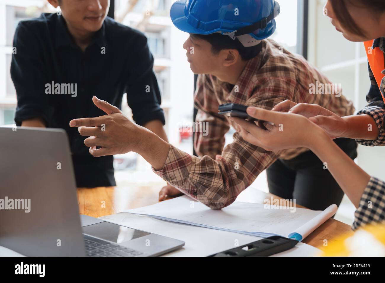 Architect engineer design working meeting, working, discussing, plan ...