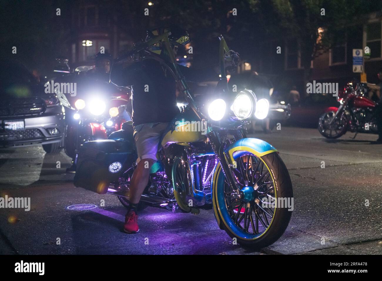 Seattle, USA. 16th July, 2023. Motorcycles on Pike street in Capitol ...