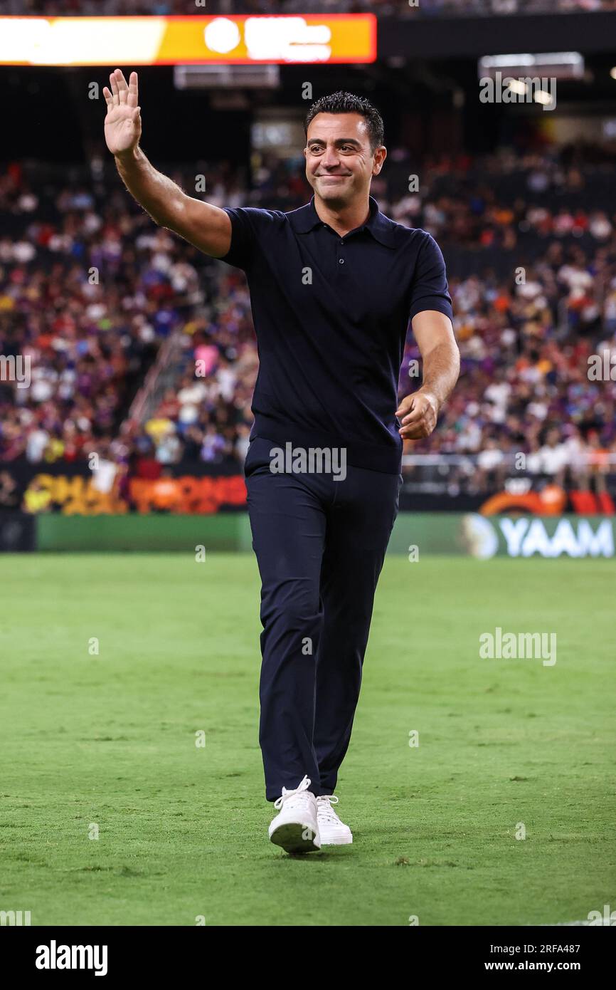August 1, 2023: Head Coach Xavi walks onto the pitch prior to the start ...