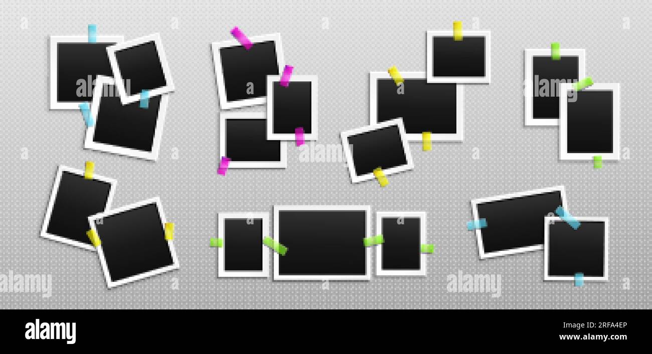 Images collage template with photo frames with sticky tape. Album or ...