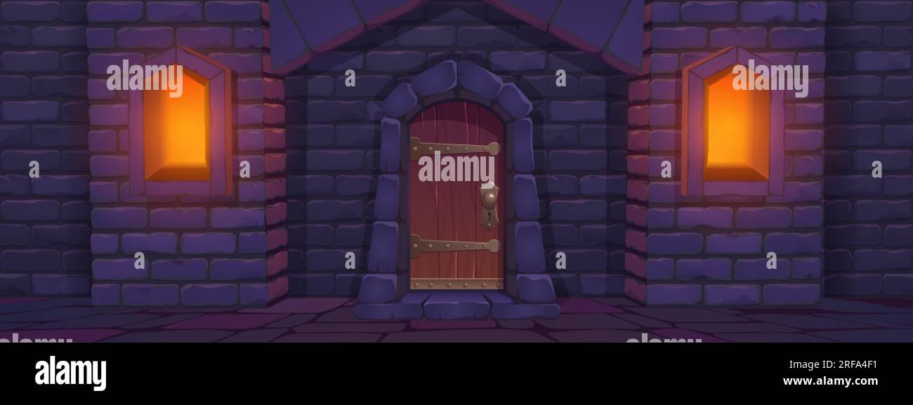 Old wooden door of medieval castle. Vector cartoon illustration of ...