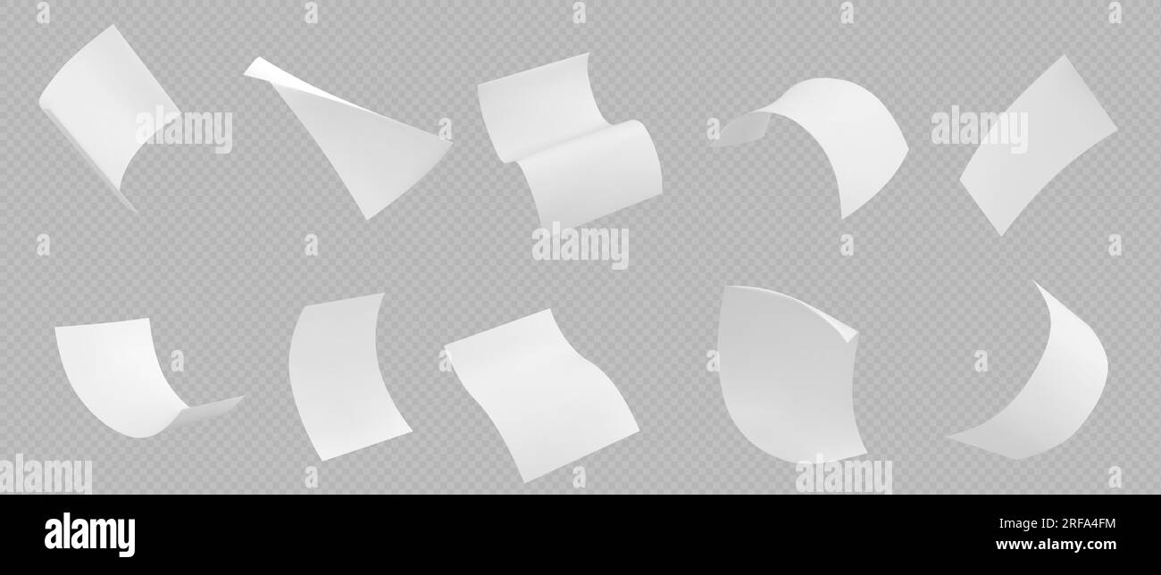 3d isolated fly white paper sheet. Fall document page on transparent ...