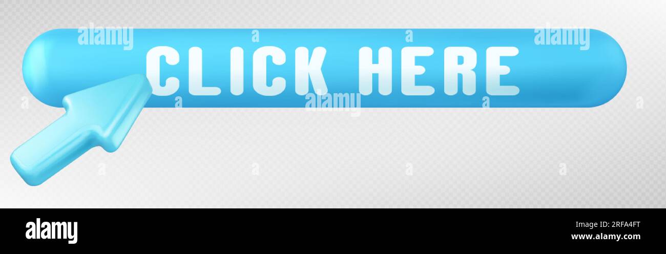 Realistic click here button with 3D cursor arrow isolated on ...