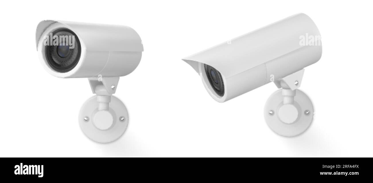 Realistic set of 3D CCTV cameras isolated on white background. Vector ...