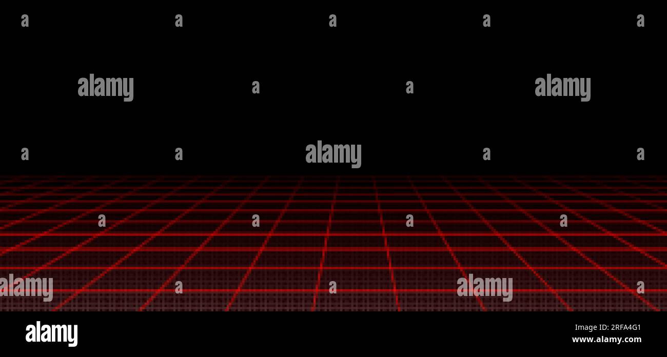 Retro futuristic red laser grid perspective on black background. Vector ...