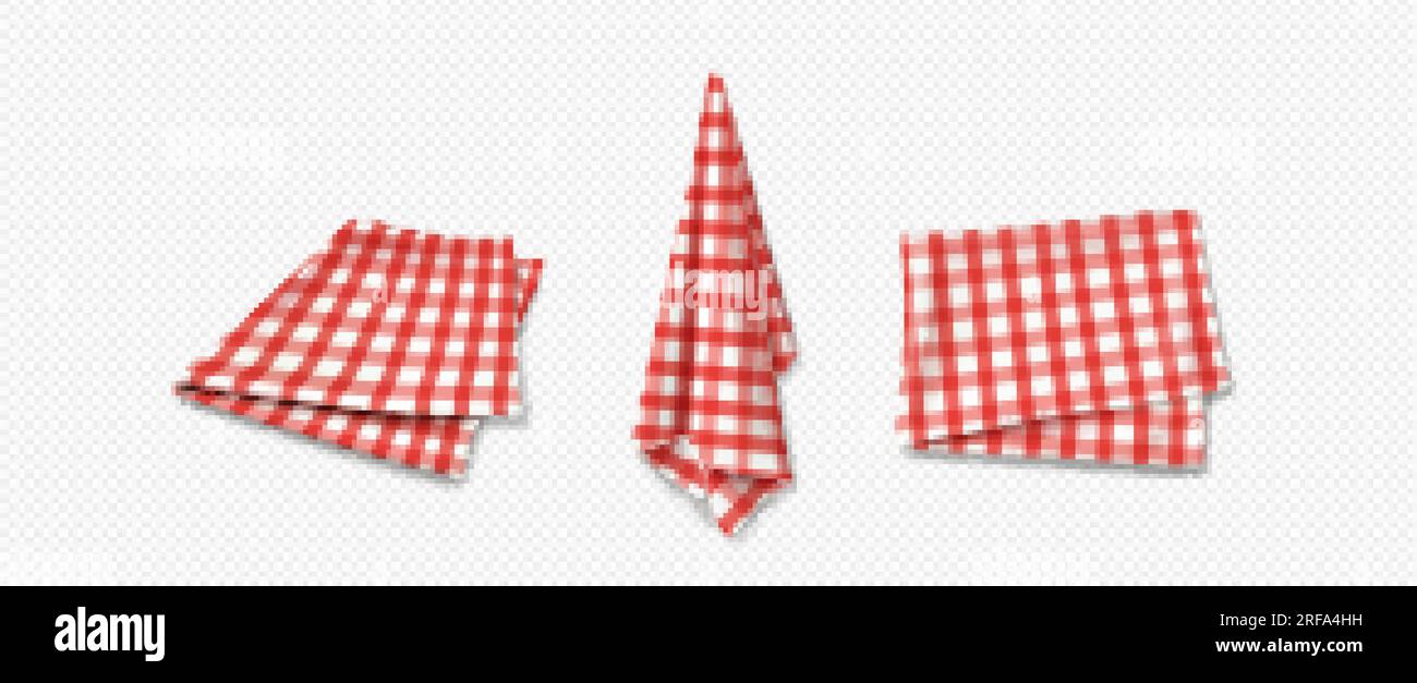 3d kitchen towel cloth top view isolated vector. Red tablecloth napkin ...
