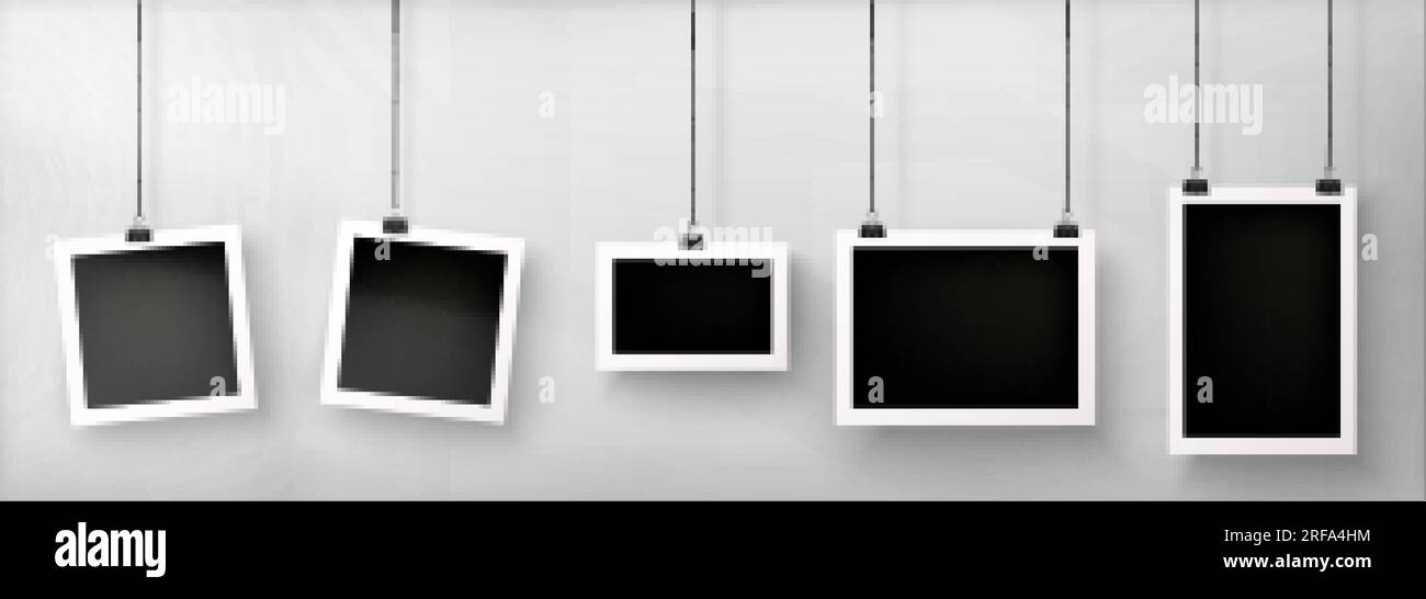 Photo frame with paper clip hang on wall background collage. Memory ...