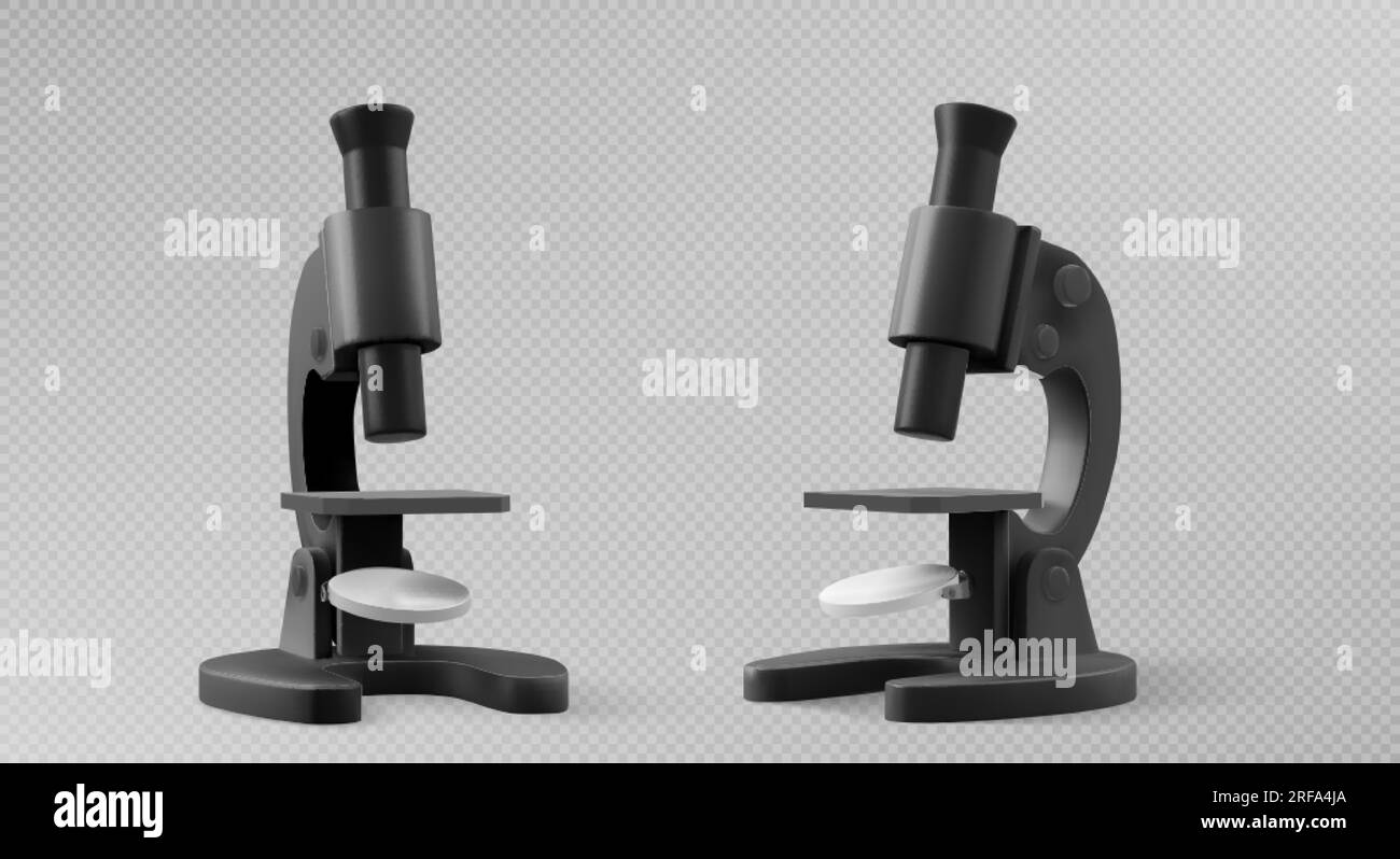 Realistic set of black lab microscopes isolated on transparent ...
