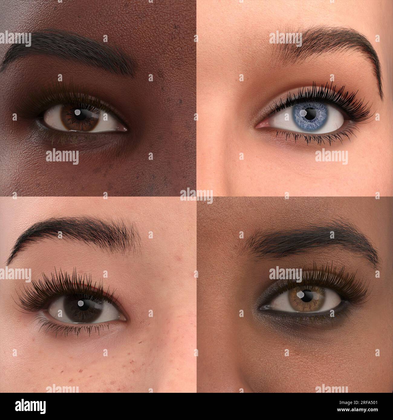 Geometric shape of female faces of different race, 3D Illustration ...