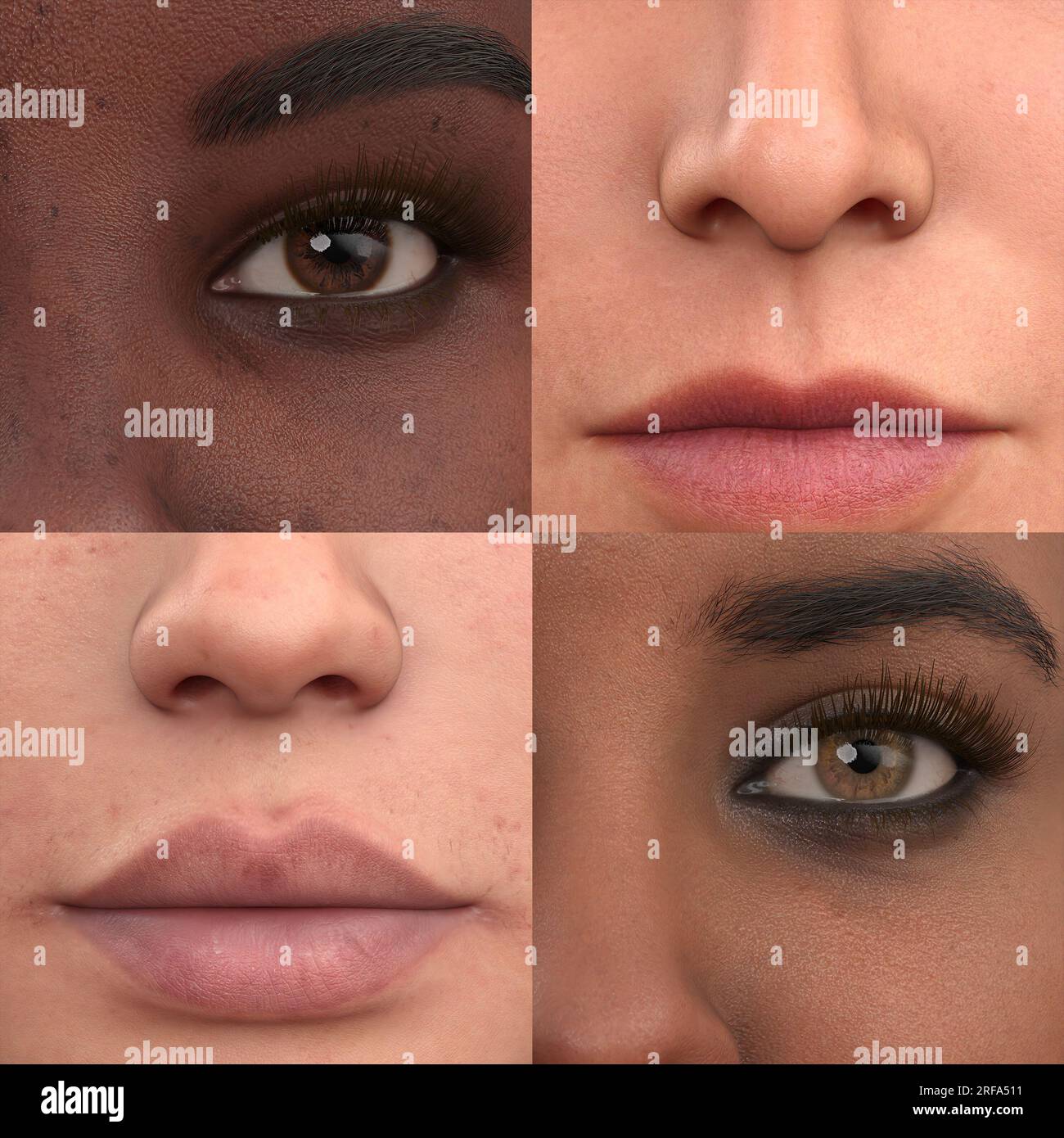 Geometric shape of female faces of different race, 3D Illustration ...