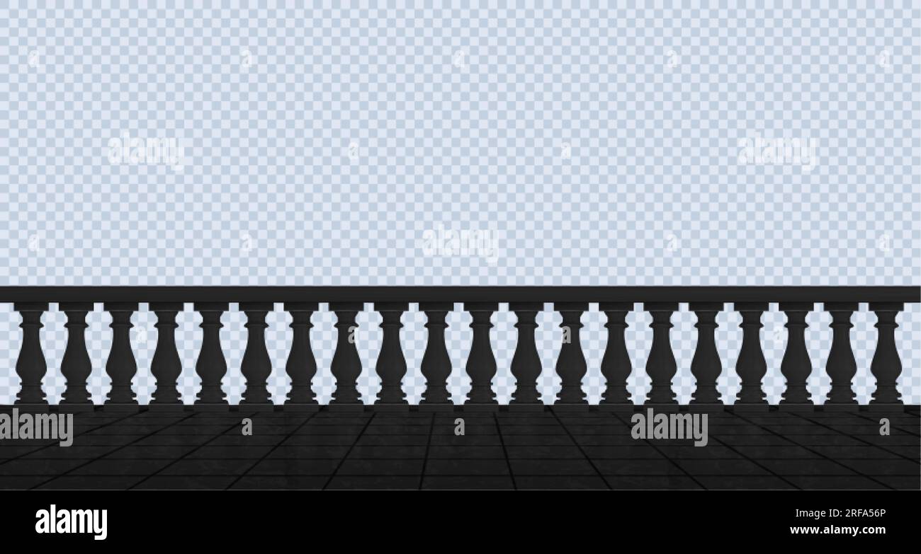 3d black balcony balustrade border with pillar and floor vector element ...