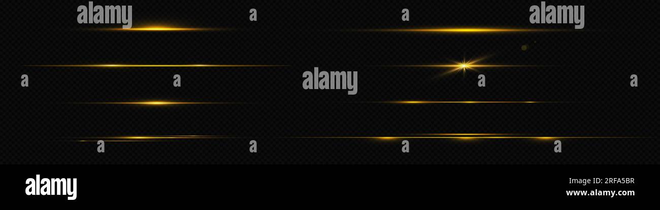 Gold line light glow with sparkle and flare shine. Horizontal golden ...