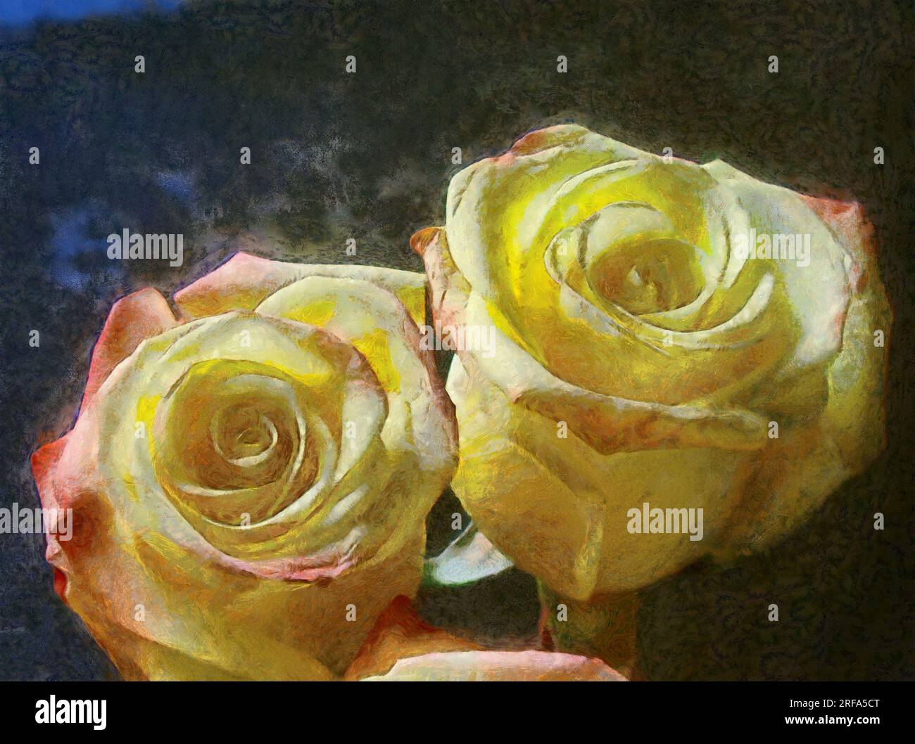 Bright yellow roses illustration, digital painting effect, photo ...