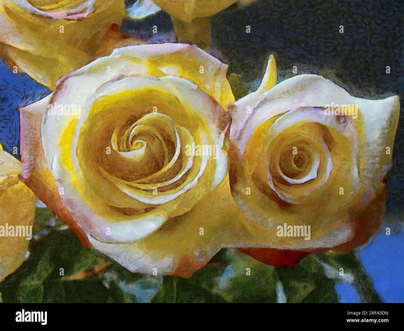 Bright yellow roses illustration, digital painting effect, photo ...
