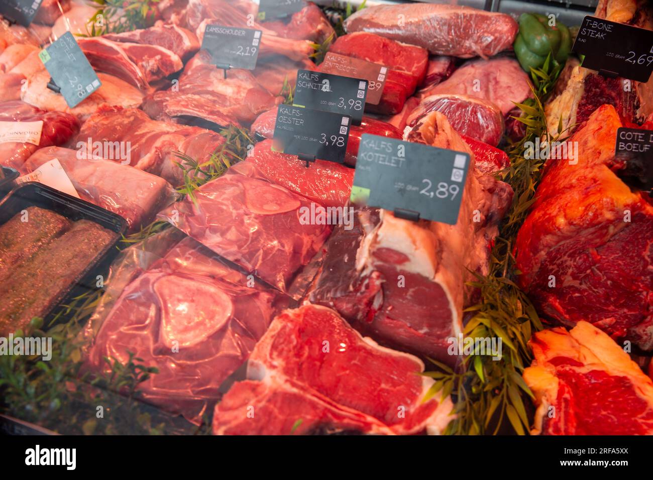 Meat for sale at a butchers store Stock Photo - Alamy