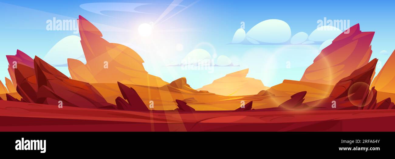 Rock desert cartoon vector landscape background. Canyon boulder ...