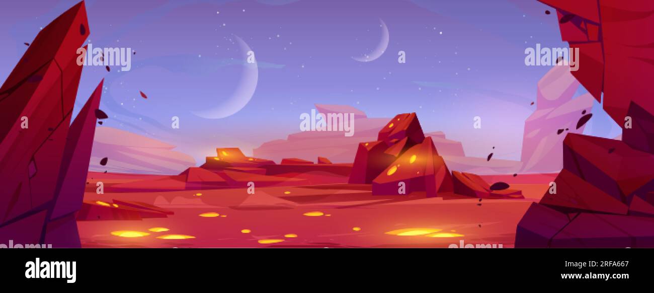 Alien space planet cartoon landscape background. Mars desert game ...