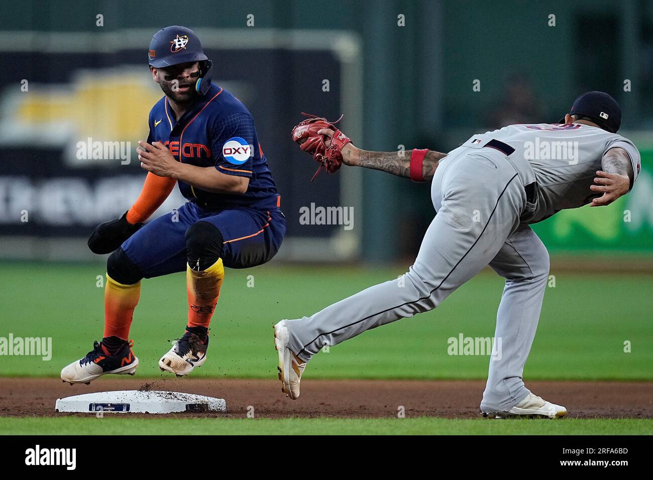 Houston Astros' Jose Altuve steals second base past Cleveland Guardians ...