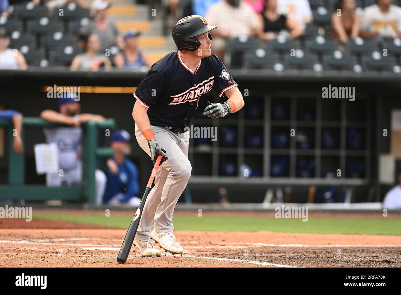 Conner Capel (1) of the Las Vegas Aviators runs to first base after ...