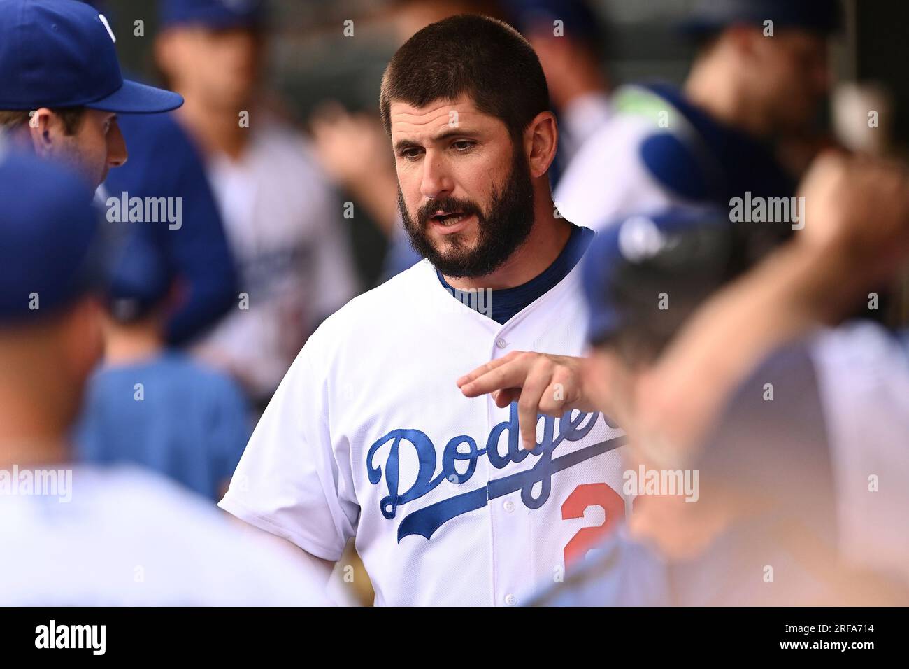 David Freitas (23) of the Oklahoma City Dodgers in the dugout prior to ...