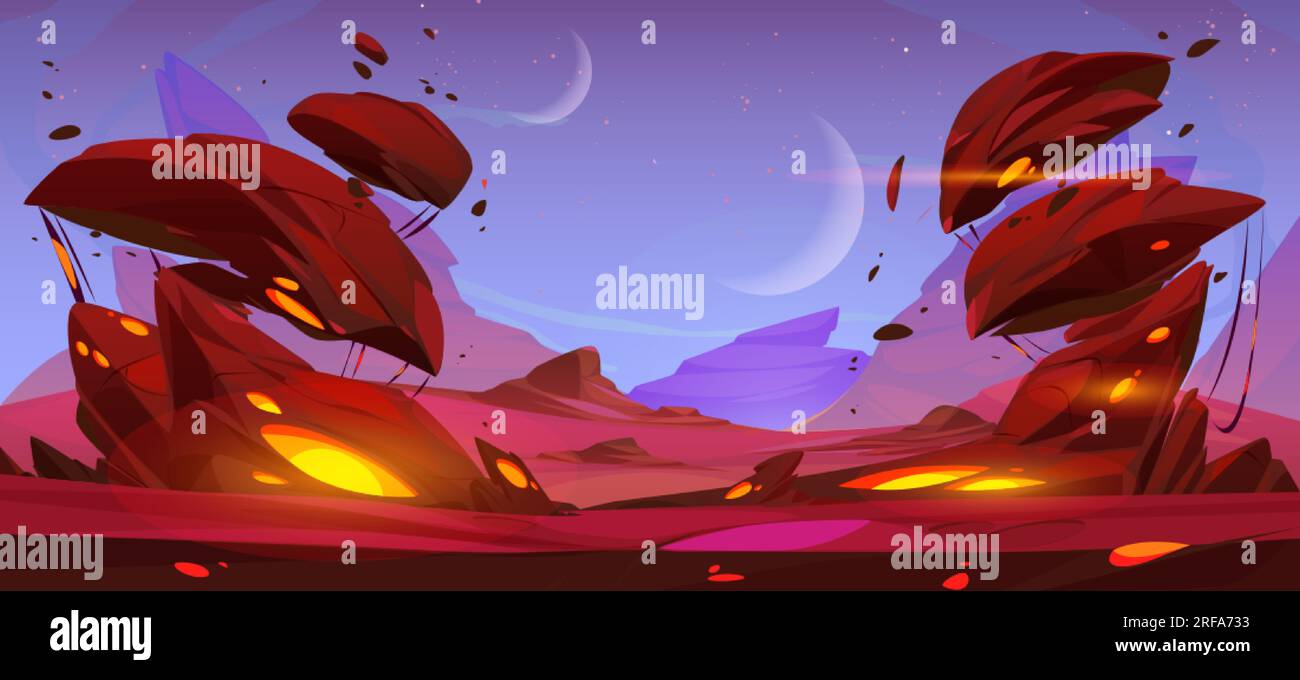 Alien space planet cartoon landscape background. Mars desert game ...