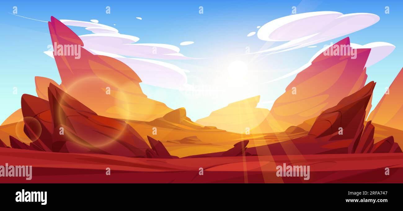 Rock desert cartoon vector landscape background. Canyon boulder ...