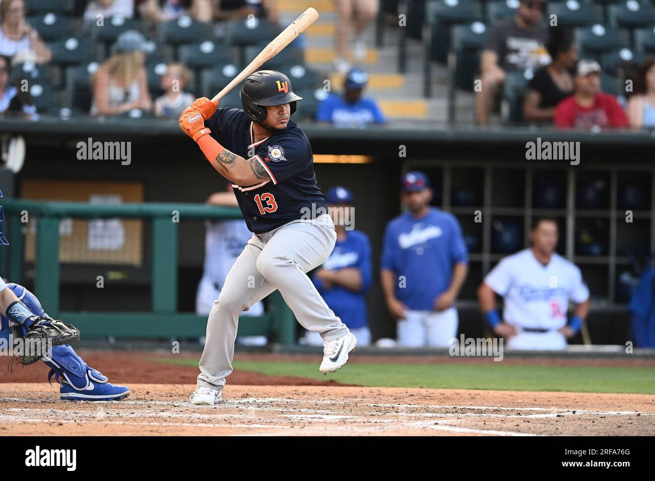 Jordan Diaz (13) of the Las Vegas Aviators bats in the game against the ...