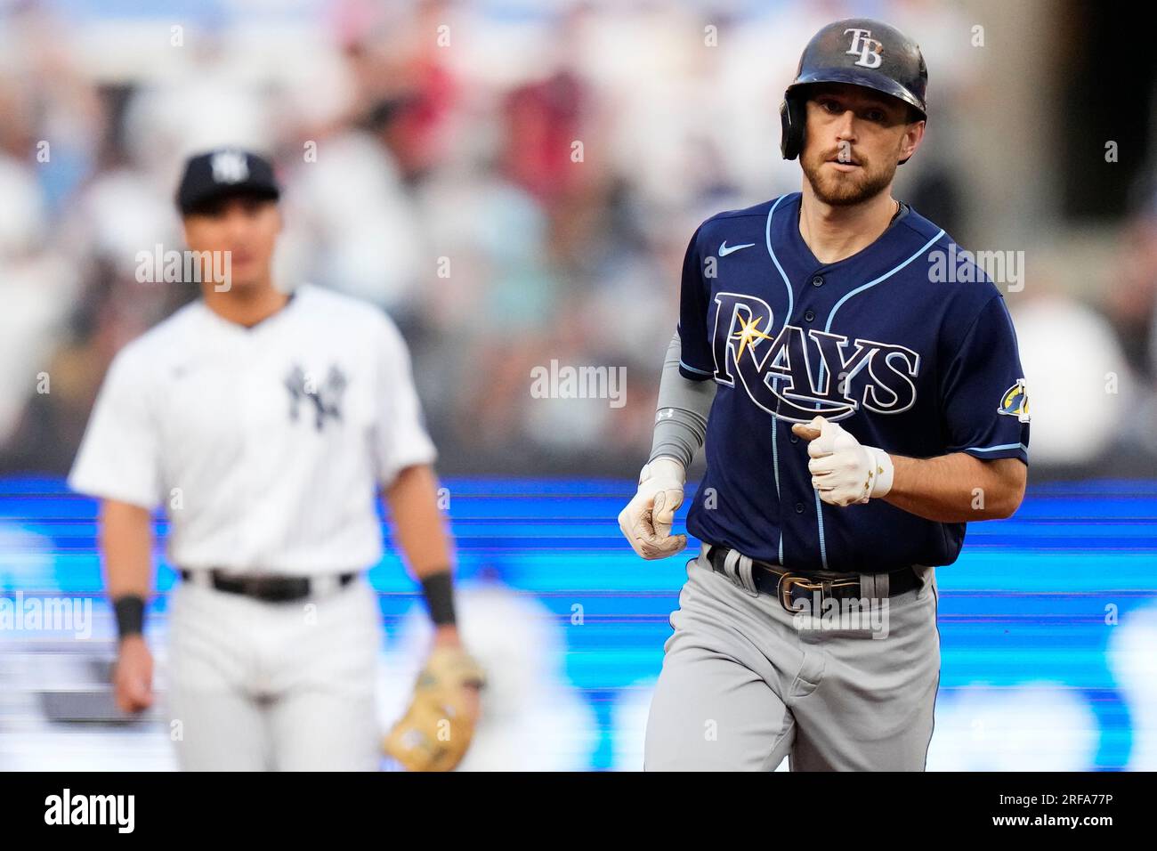Tampa Bay Rays' Brandon Lowe runs the bases after hitting a two-run ...