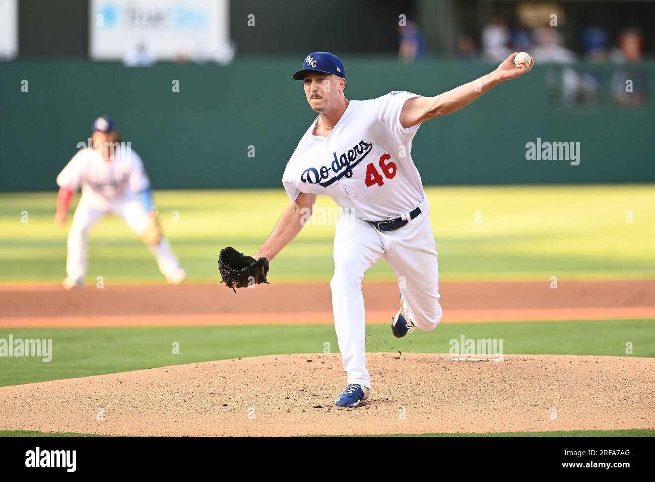 Starting pitcher Bryan Hudson (46) of the Oklahoma City Dodgers pitches ...