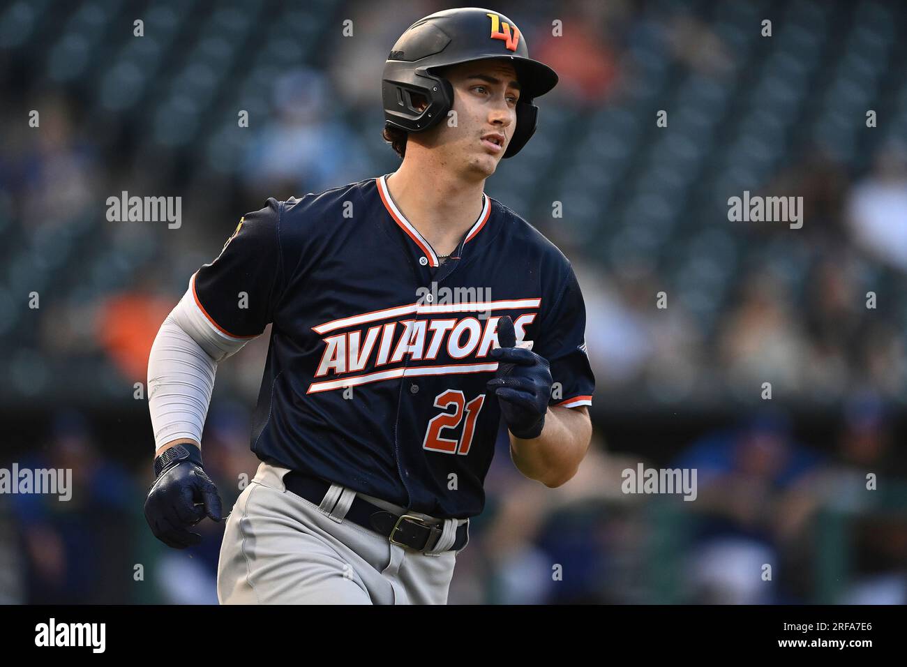 Tyler Soderstrom (21) of the Las Vegas Aviators runs to first base ...