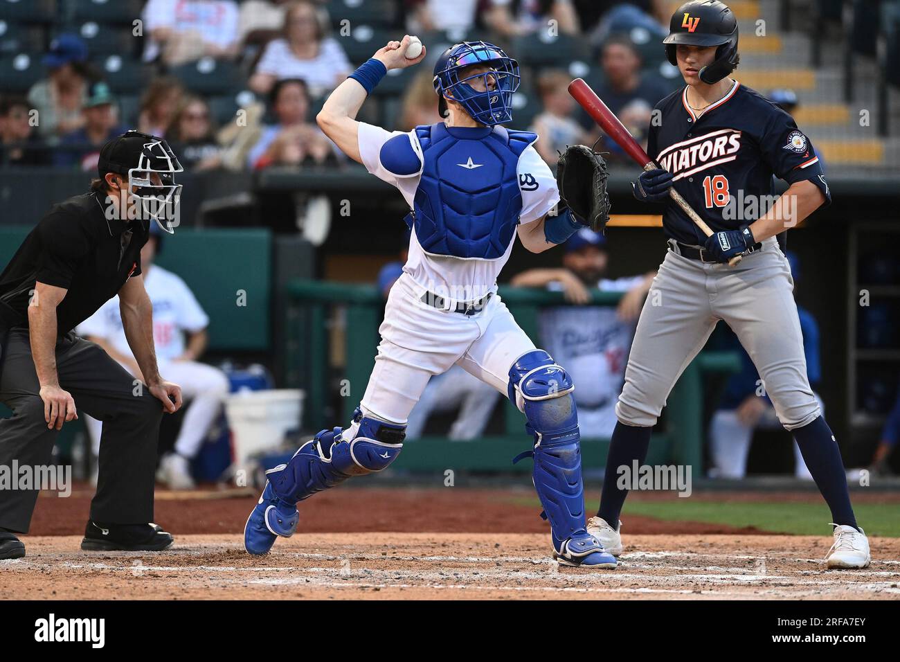 Catcher Hunter Feduccia (9) of the Oklahoma City Dodgers throws to ...