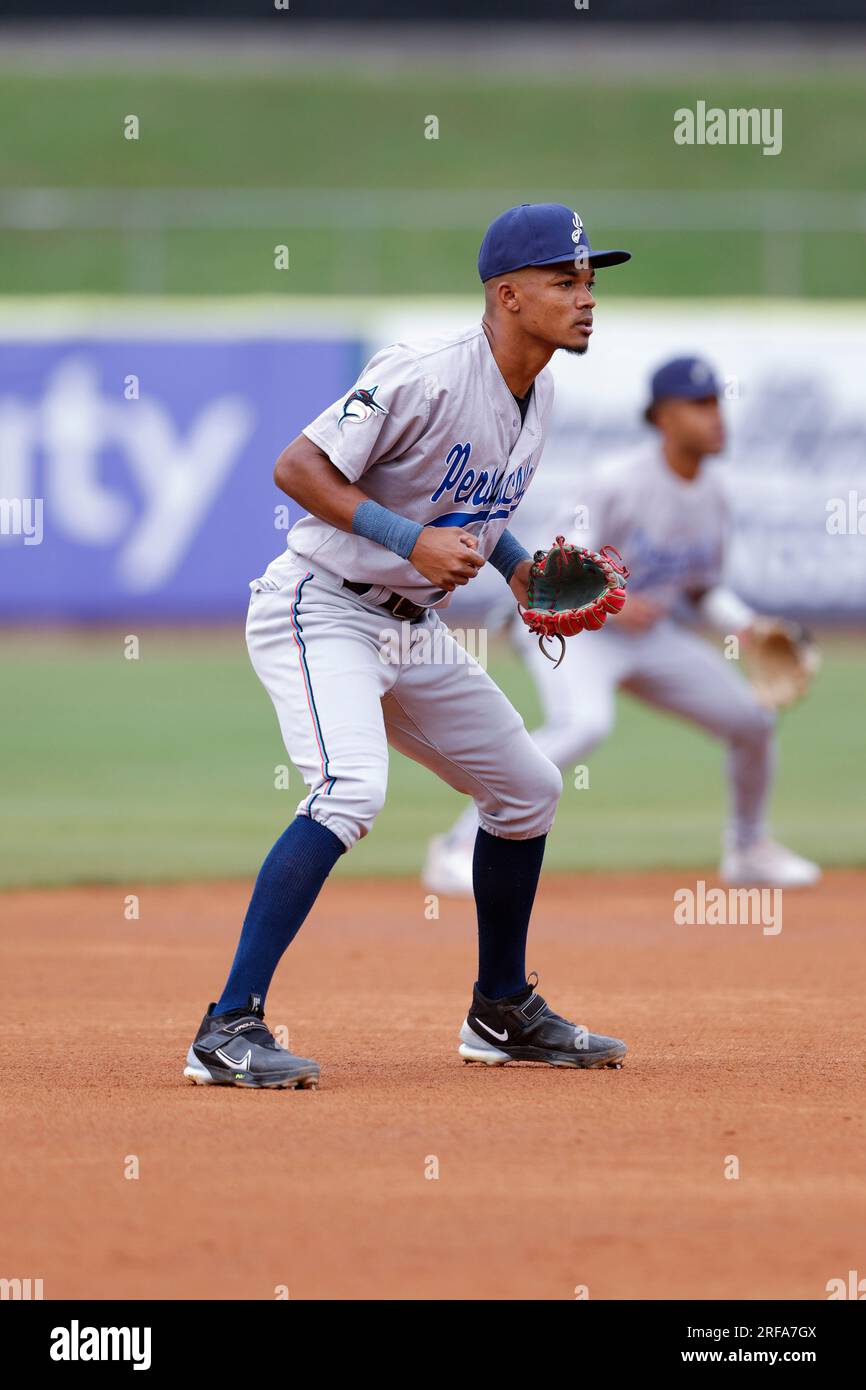 Pensacola Blue Wahoos third baseman Jose Devers (3) on defense against ...