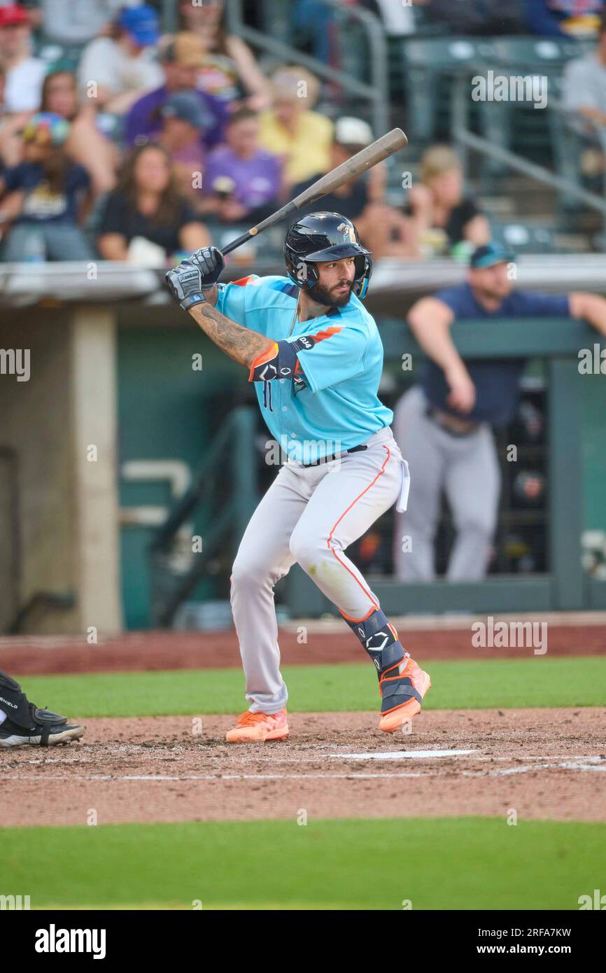 Joe Perez (31) of the Sugar Land Space Cowboys at bat against the Salt ...